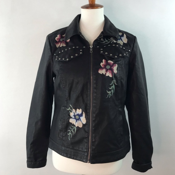 Baccini | Jackets & Coats | Baccini Black Floral Embroidered Vegan ...